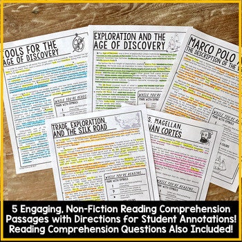 Age of Exploration Reading Passages | European Explorers Reading ...