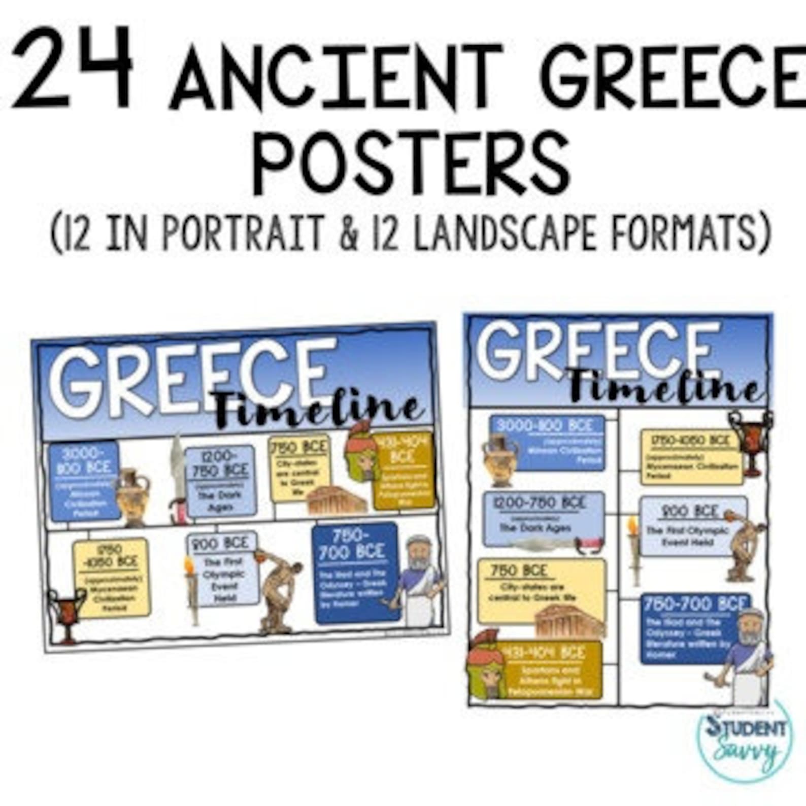 Ancient Greece Posters - Greece Timeline and Map - Ancient Greece Word ...