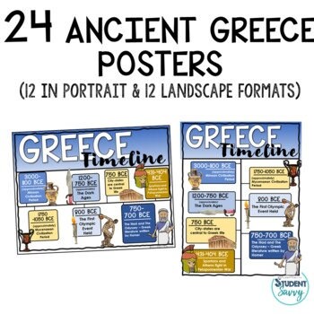 Ancient Greece Posters - Greece Timeline and Map - Ancient Greece Word ...