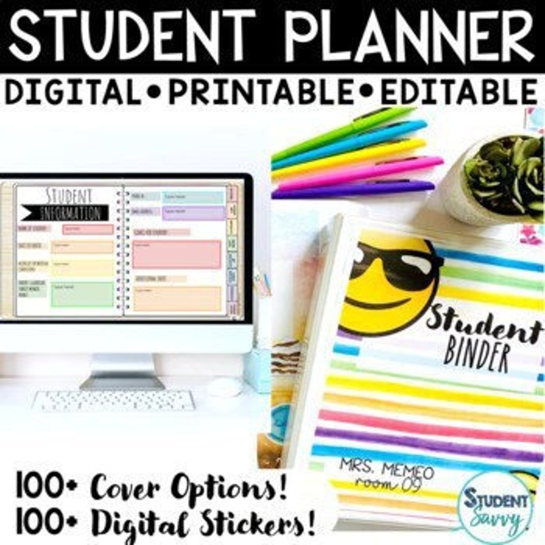Editable Student Planner - Student Binder Google Drive Digital Planner ...