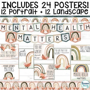Mental Health Awareness Bulletin Board Boho Rainbow Posters Coloring ...