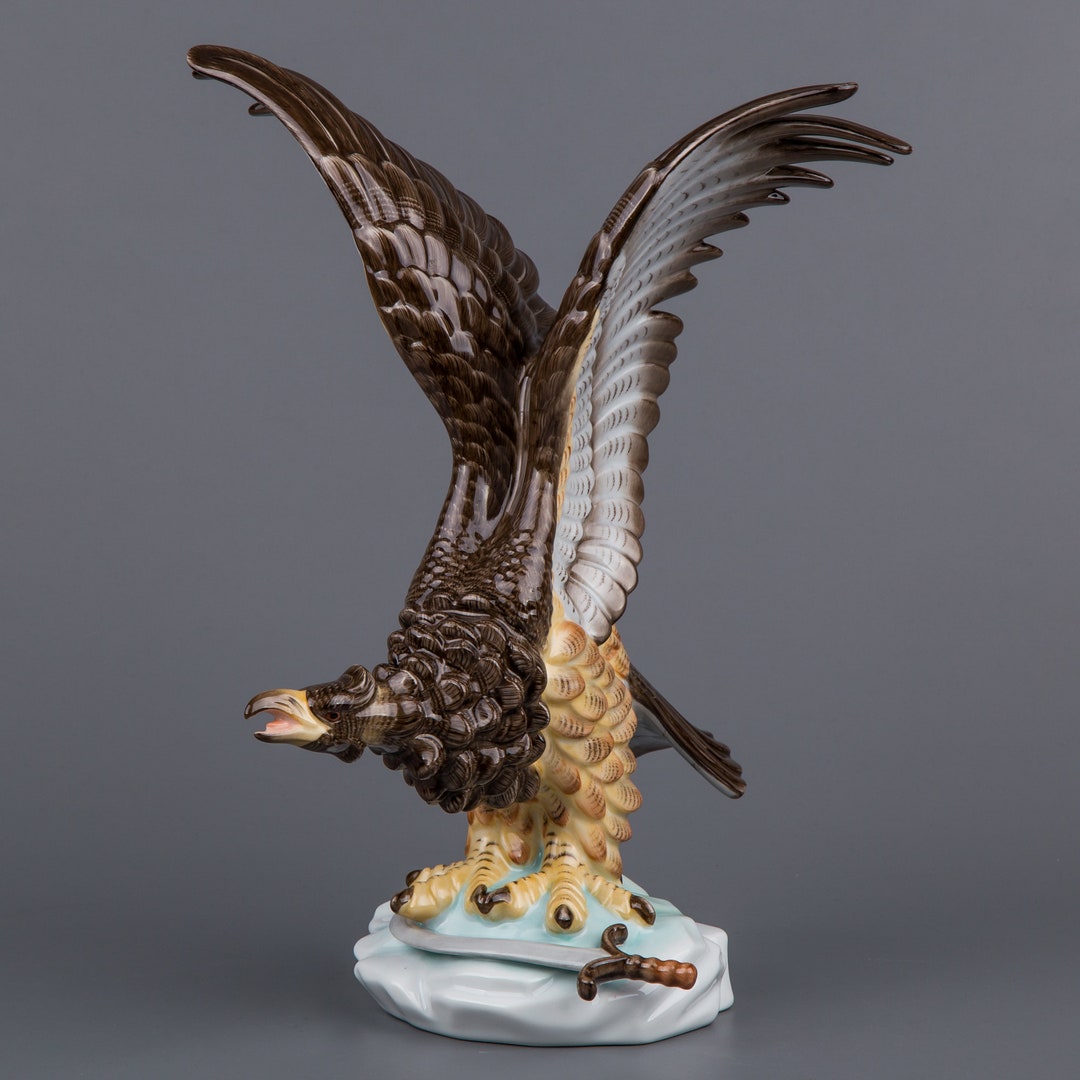 Herend Large 13” Eagle Turul Bird With Sword Figurine With Natural ...