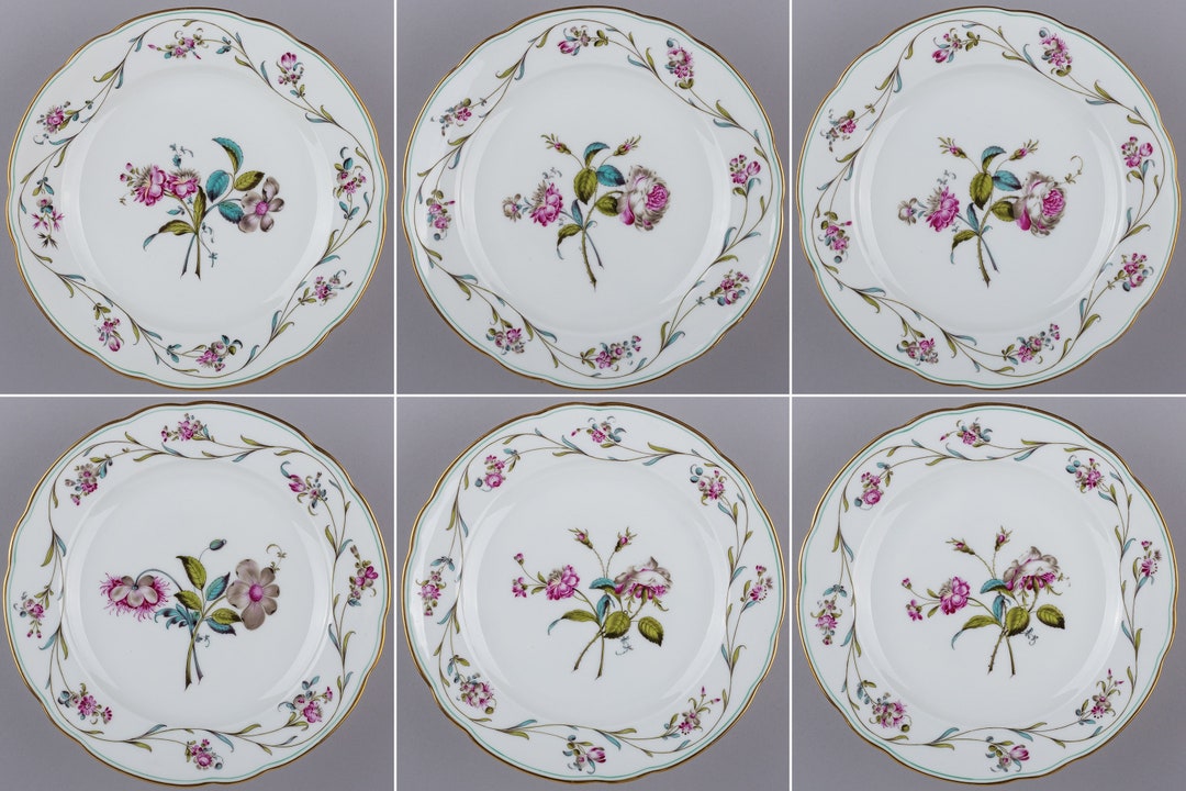 Set of Six Herend Antique Floral Pattern Dinner Plates From 1910 I. - Etsy