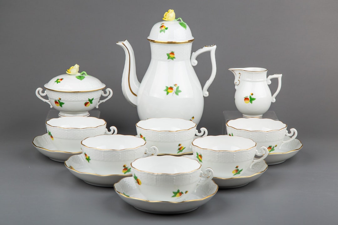 Herend Strawberry Pattern Tea Set for Six People, 15 Pieces - Etsy