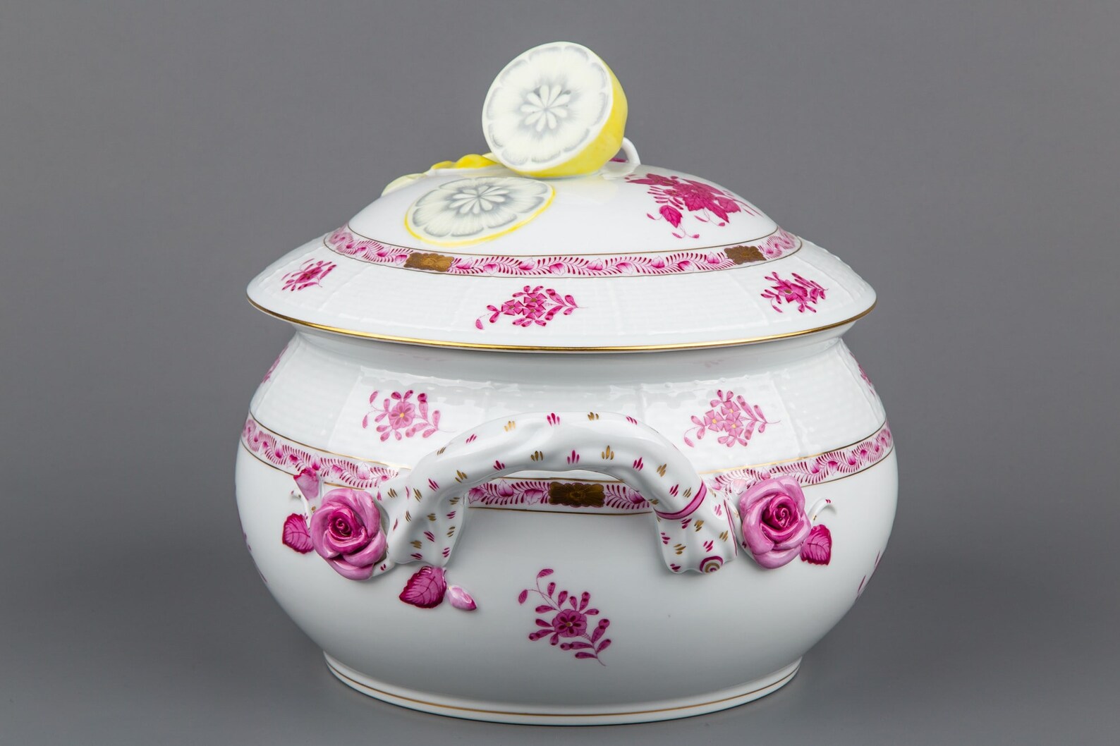 Herend Chinese Bouquet Raspberry Large Soup Tureen with Lemon | Etsy