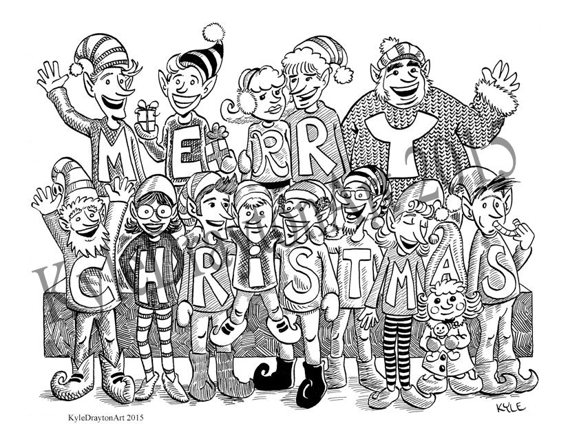 Christmas Elves Coloring Page - Etsy