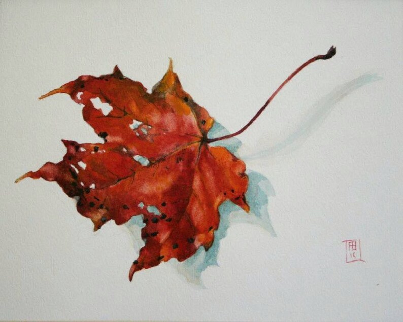Bravery, Original Watercolor Painting of a Maple Leaf, "canadian Fall ...