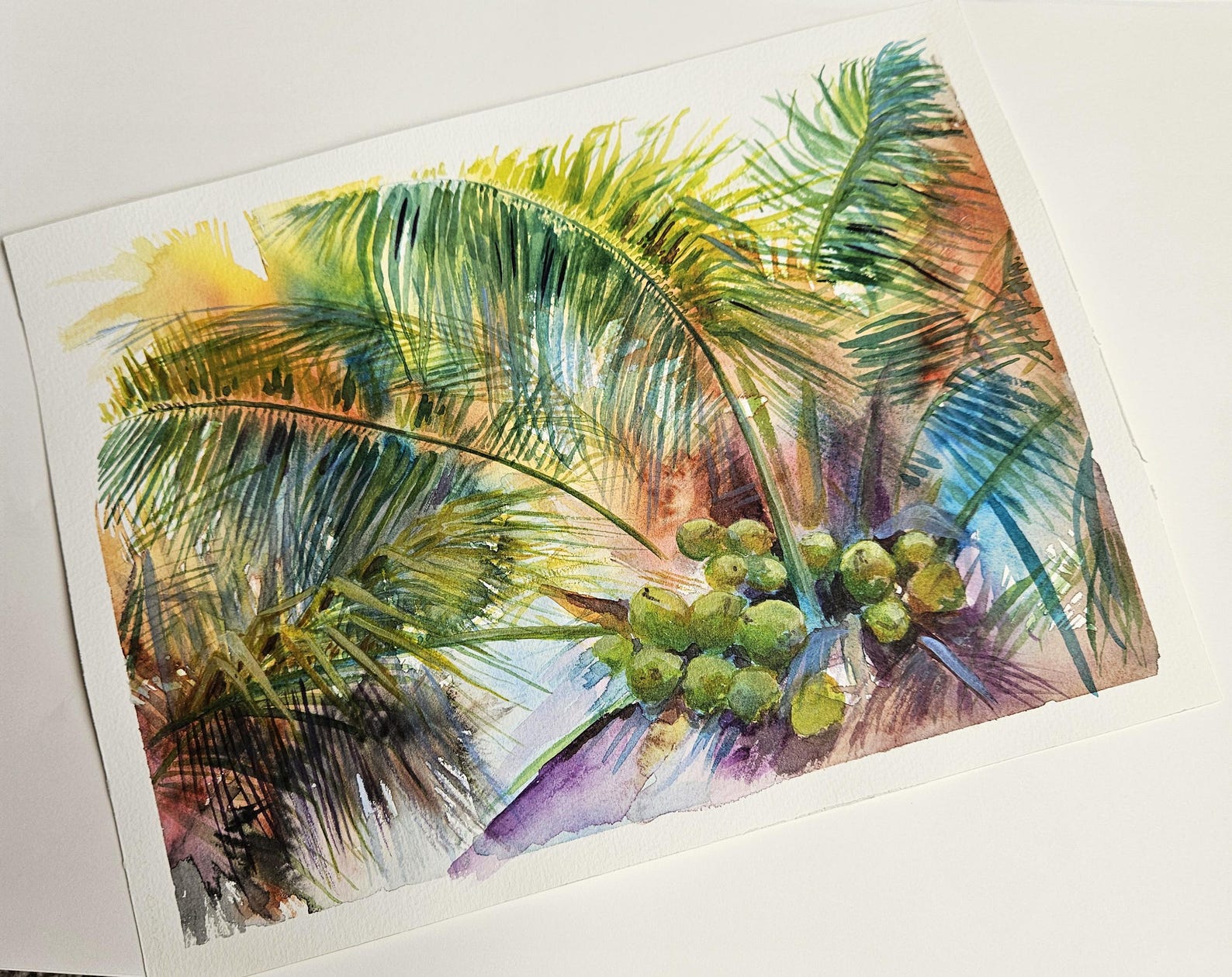 Original Coconut Palm Tree Watercolor Painting, Tropical Beach Decor ...