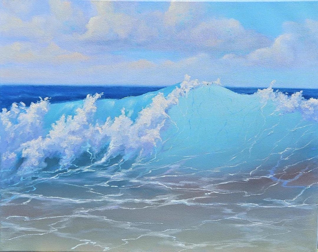 Blue Ocean Wave Oil Painting: Coastal Seascape Art (20x16) - Etsy
