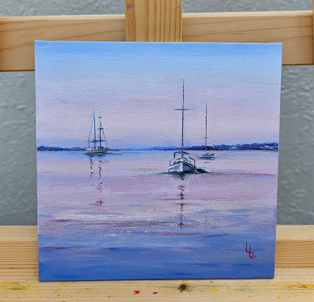 Mini Seascape Oil Painting Original Sailboat Art, Small Seascape ...