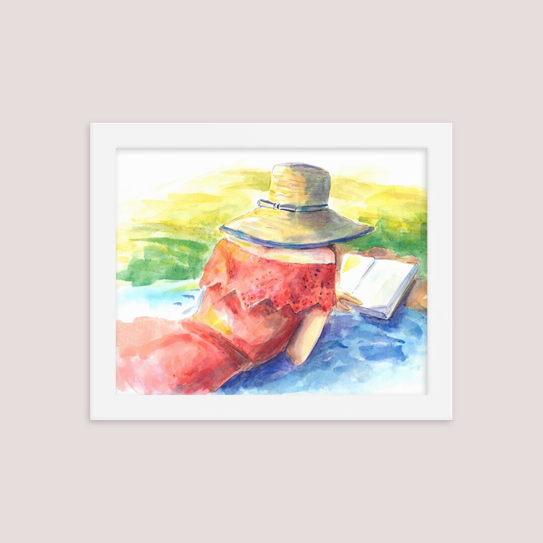 Girl Reading a Book Watercolor Painting Poster Print of Original ...