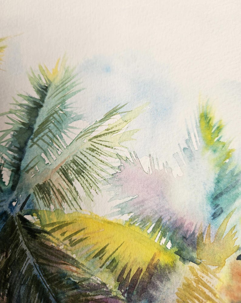 Original Palm Trees Watercolor Painting: Tropical Coastal Art (9x12) - Etsy