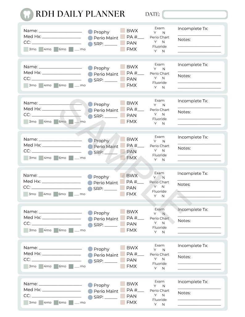 Dental Hygienist Daily Patient Planner - Etsy