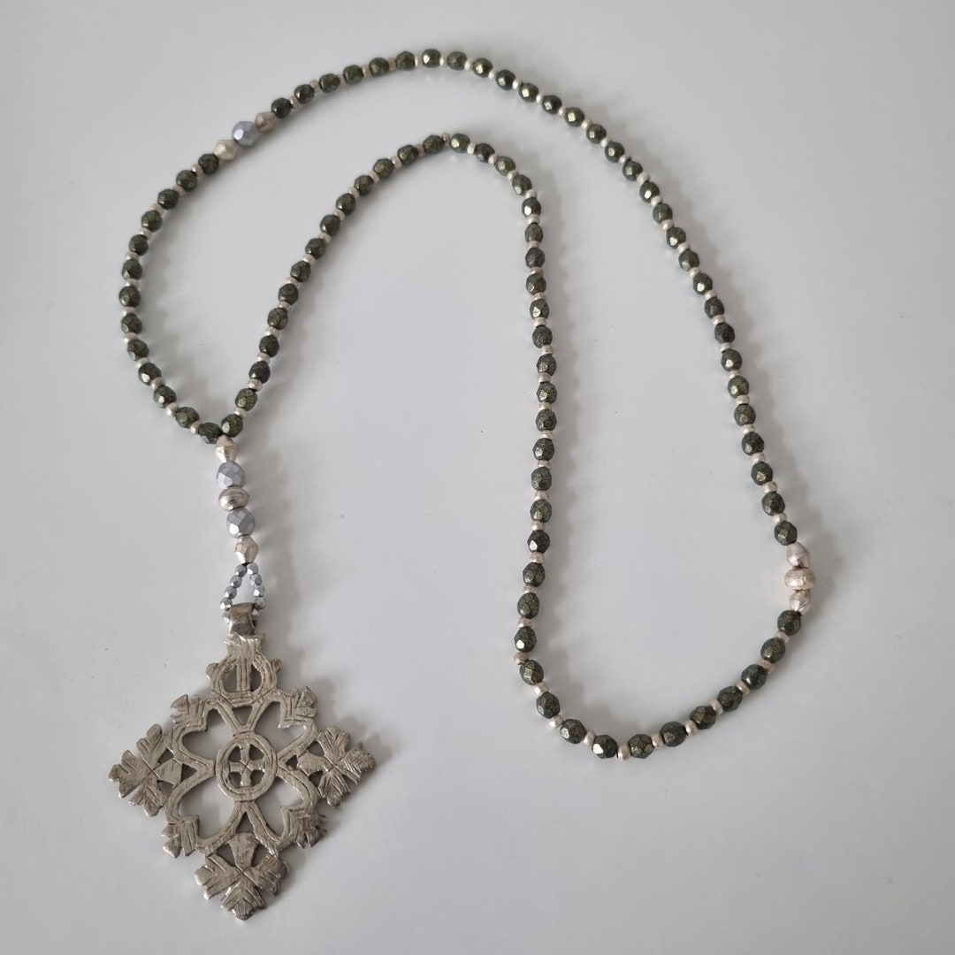 Ethiopian Rosary Style Cross Pendant Silver Necklace Ethiopian Cross ...