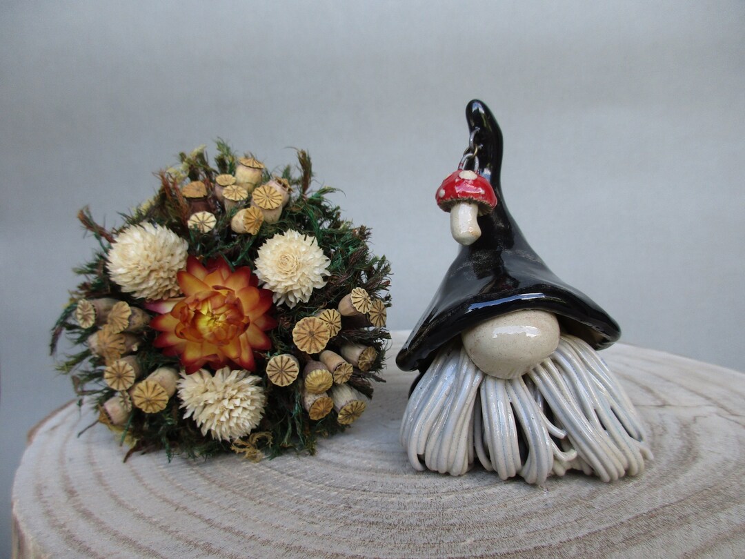 Toadstool Gnome, Black Hat Gnome With Mushroom, One-of- Kind Gnome ...