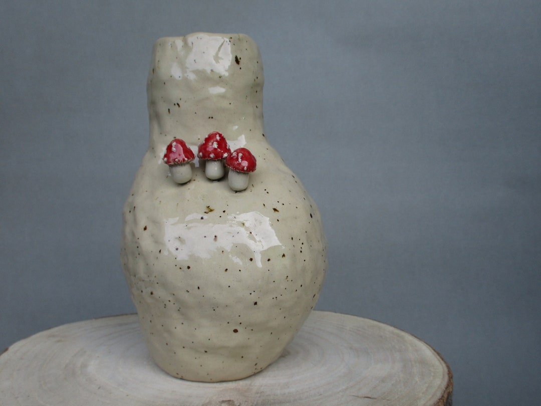 Toadstool Vase, Handmade Mushroom Vase, One-of-a Kind Vase, White Speckled Stoneware Vase, Gift ...