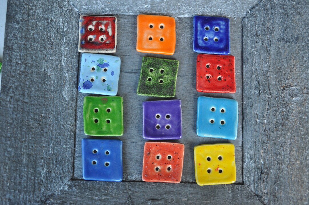 Set of 12 Large Square Buttons, Ceramic Buttons, One-of-a-kind Buttons ...