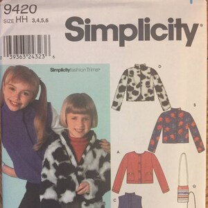 VTG 9420 Simplicity 2000. Child's & Girl's Jacket or Vest and Bag. Size ...
