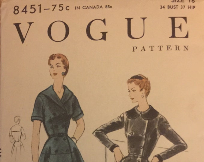 RARE VTG 8451 Vogue 1954. One Piece Dress. Size 16, Bust 34. Complete ...