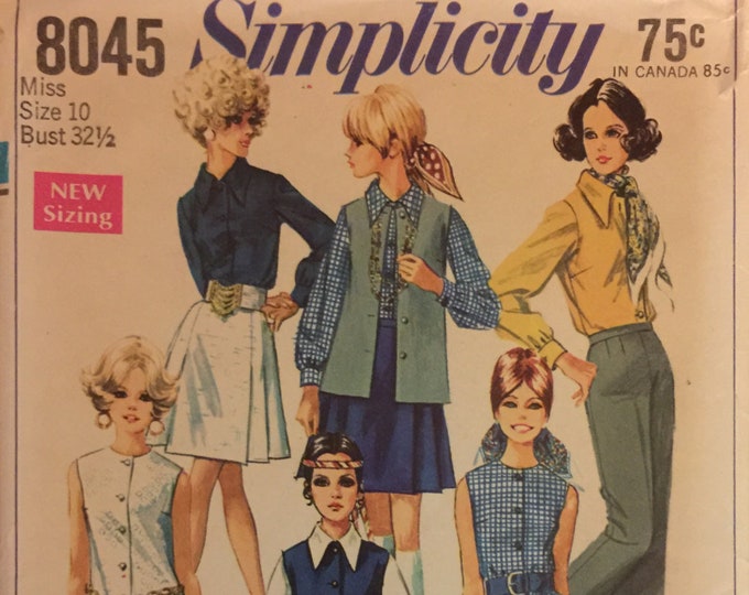 VTG 8045 Simplicity (1968). Misses' Jacket, Slacks, Blouse, Vest. Size ...