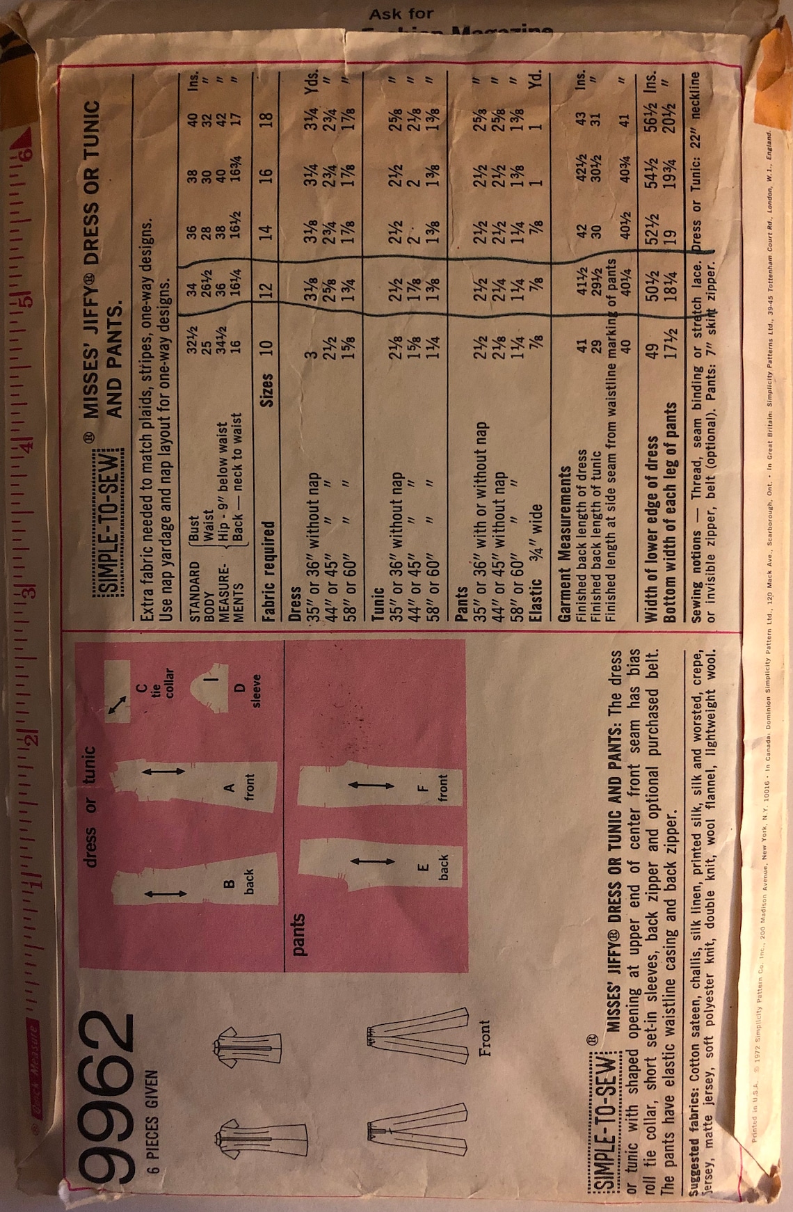 VTG 9962 Simplicity 1972. Jiffy Simple-to-Sew. | Etsy