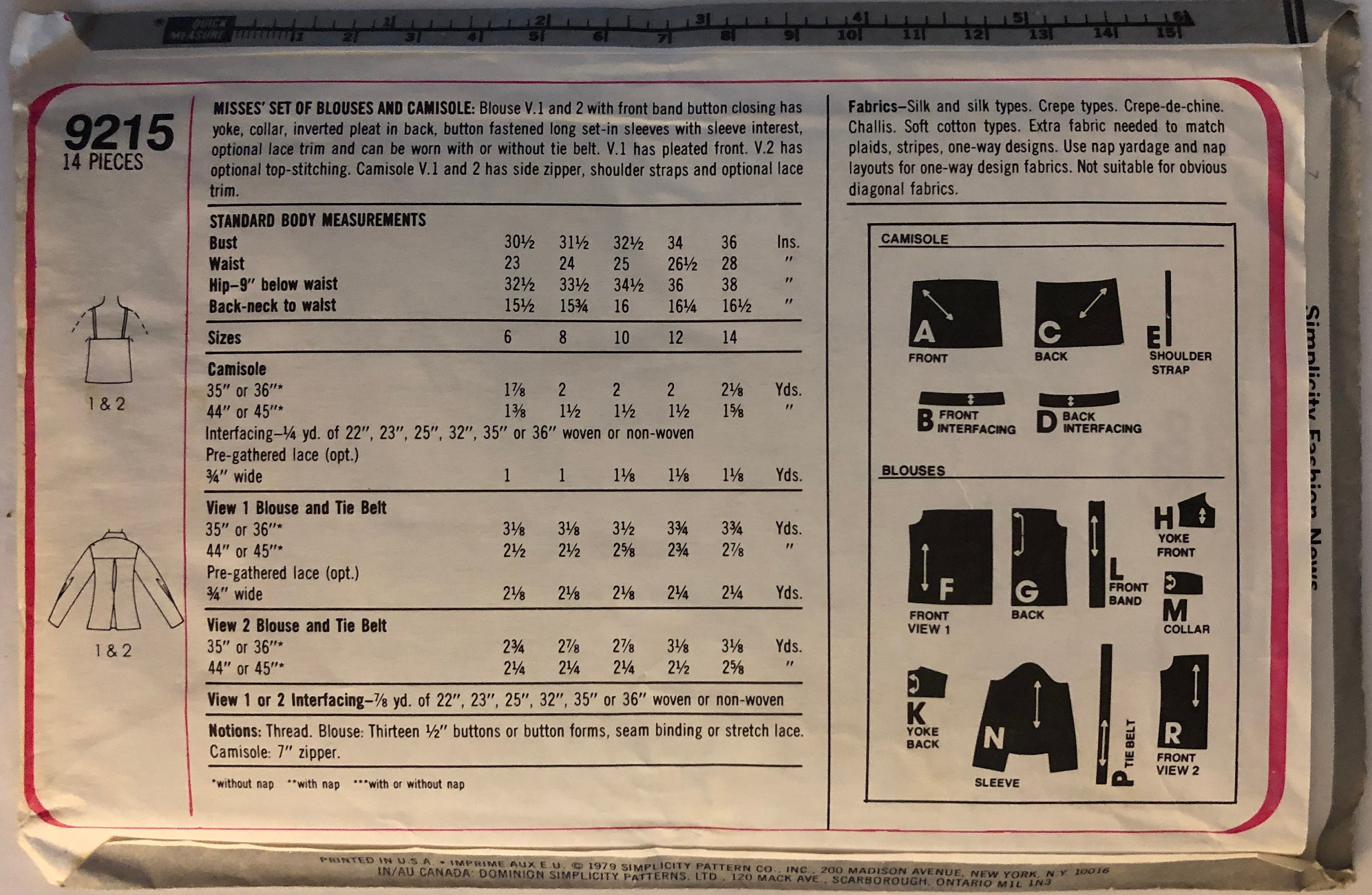 VTG 9215 Simplicity 1979. Misses' Set of Blouses & - Etsy