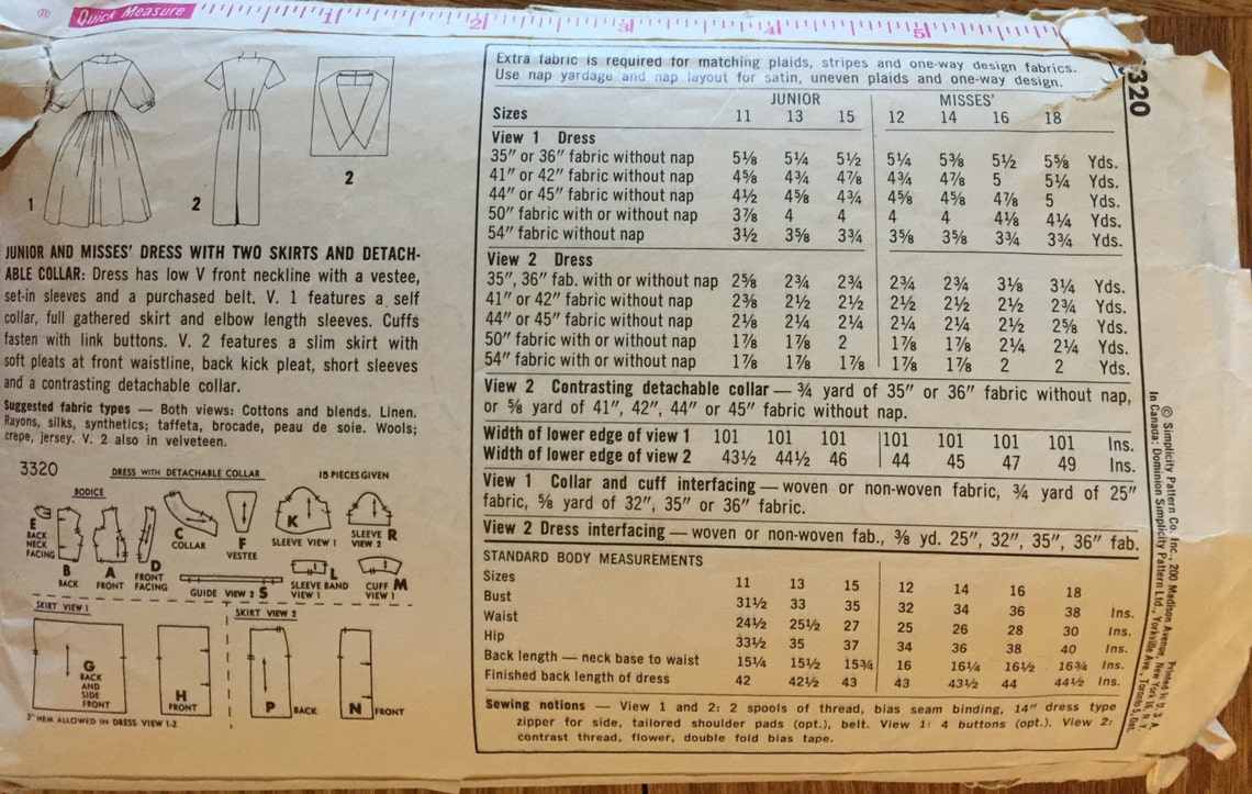 VTG 3320 Simplicity 1960. Junior Dress W/2 Skirts & - Etsy