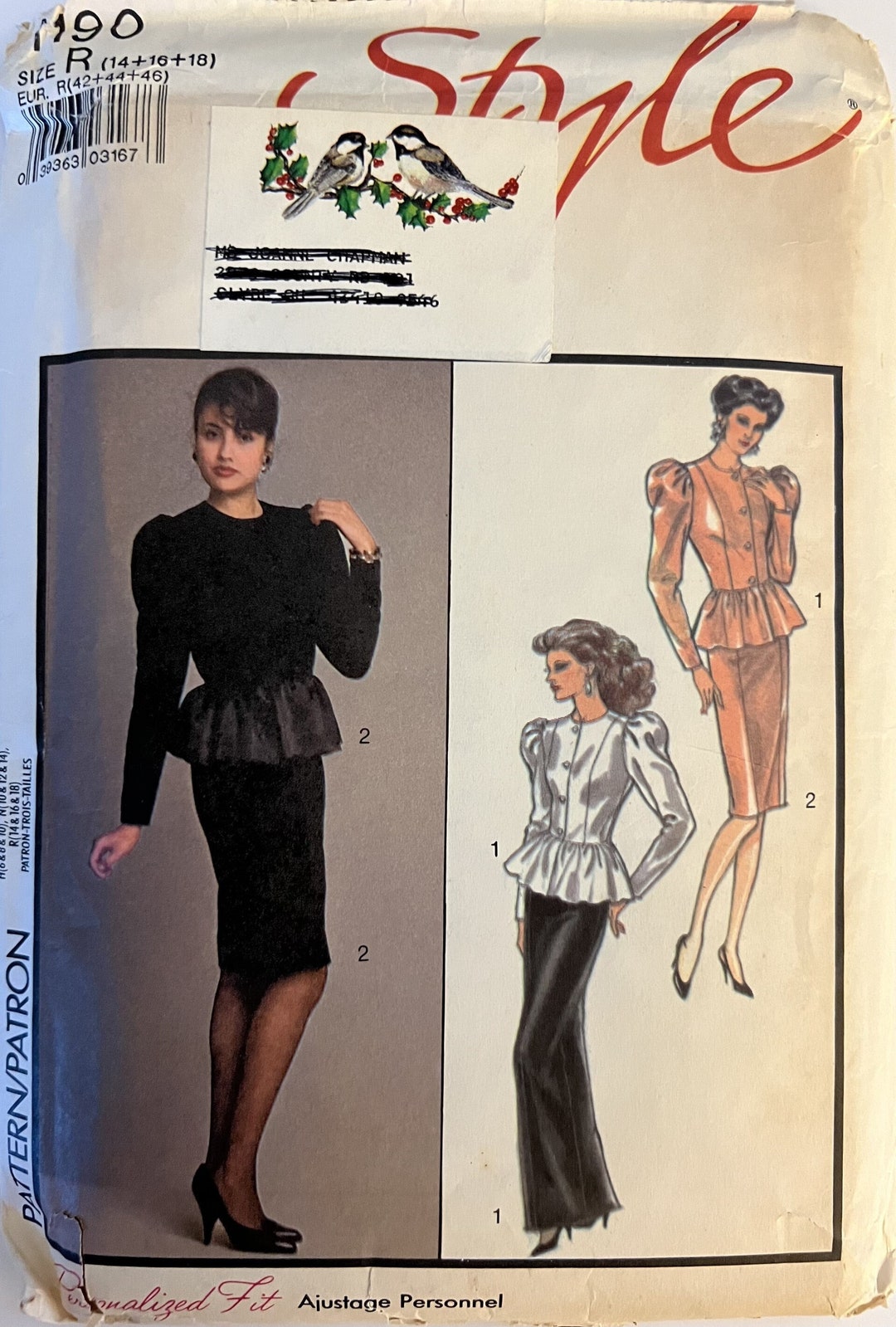 VTG 1190 Style 1986. Personalized Fit. Misses' Jacket & Skirt. Size 14 ...