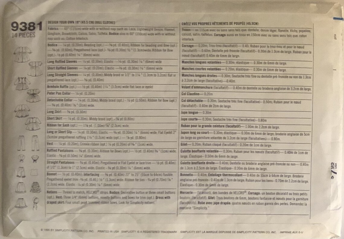 VTG 9381 Simplicity 1995. Design Your Own Easy Doll Clothes - Etsy