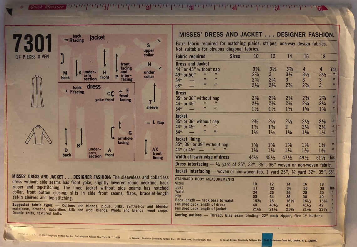 VTG 7301 Simplicity 1967. Designer Fashion. Misses' - Etsy