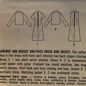 VTG 6099 Simplicity (1965). Juniors' One-piece Dress & Jacket. Size 11 ...
