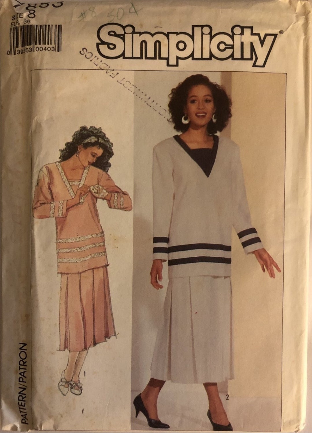 VTG 7883 Simplicity (1986). Misses' Two-piece Dress. Size 8, Bust 31-1/ ...