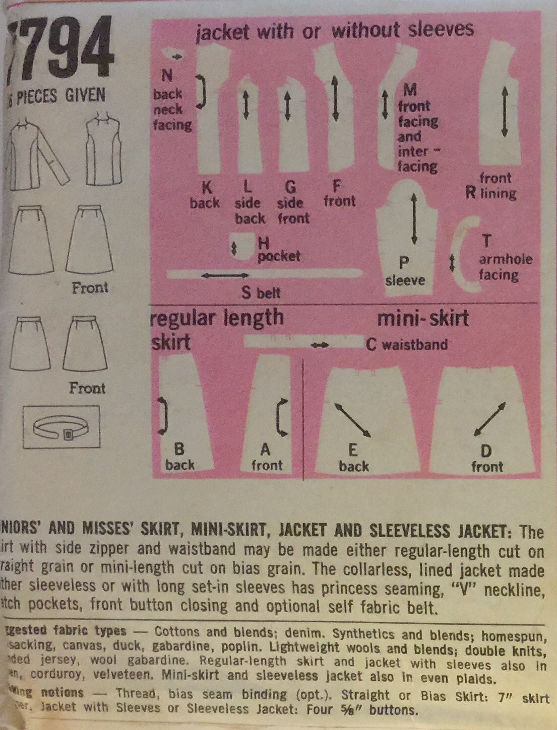 VTG 7794 Simplicity 1968. Skirt and Jacket. Size 11 Bust - Etsy