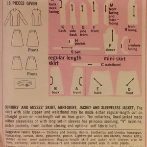 VTG 7794 Simplicity (1968). Junior's Skirt, Mini-skirt, Jacket. Size 7 and Size 11. Complete ...