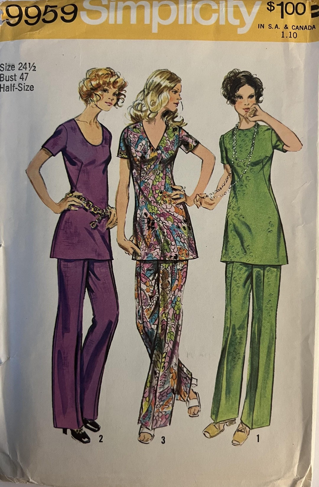 VTG 9959 Simplicity (1972). Tunic and Pants in Half-sizes. Size 24-1/2 ...