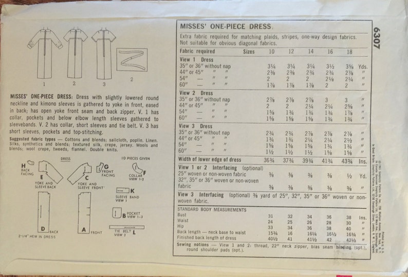 VTG 6307 Simplicity 1965. Misses' One Piece Dress. Size - Etsy