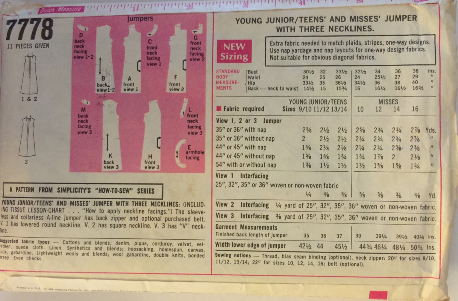 VTG 7778 Simplicity 1968. A How to Sew Pattern. Jumper W/3 | Etsy
