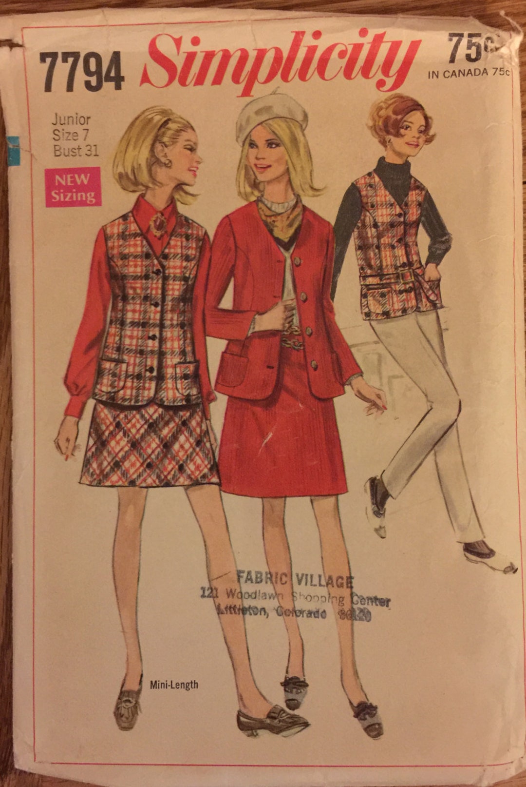 VTG 7794 Simplicity (1968). Junior's Skirt, Mini-skirt, Jacket. Size 7 and Size 11. Complete ...