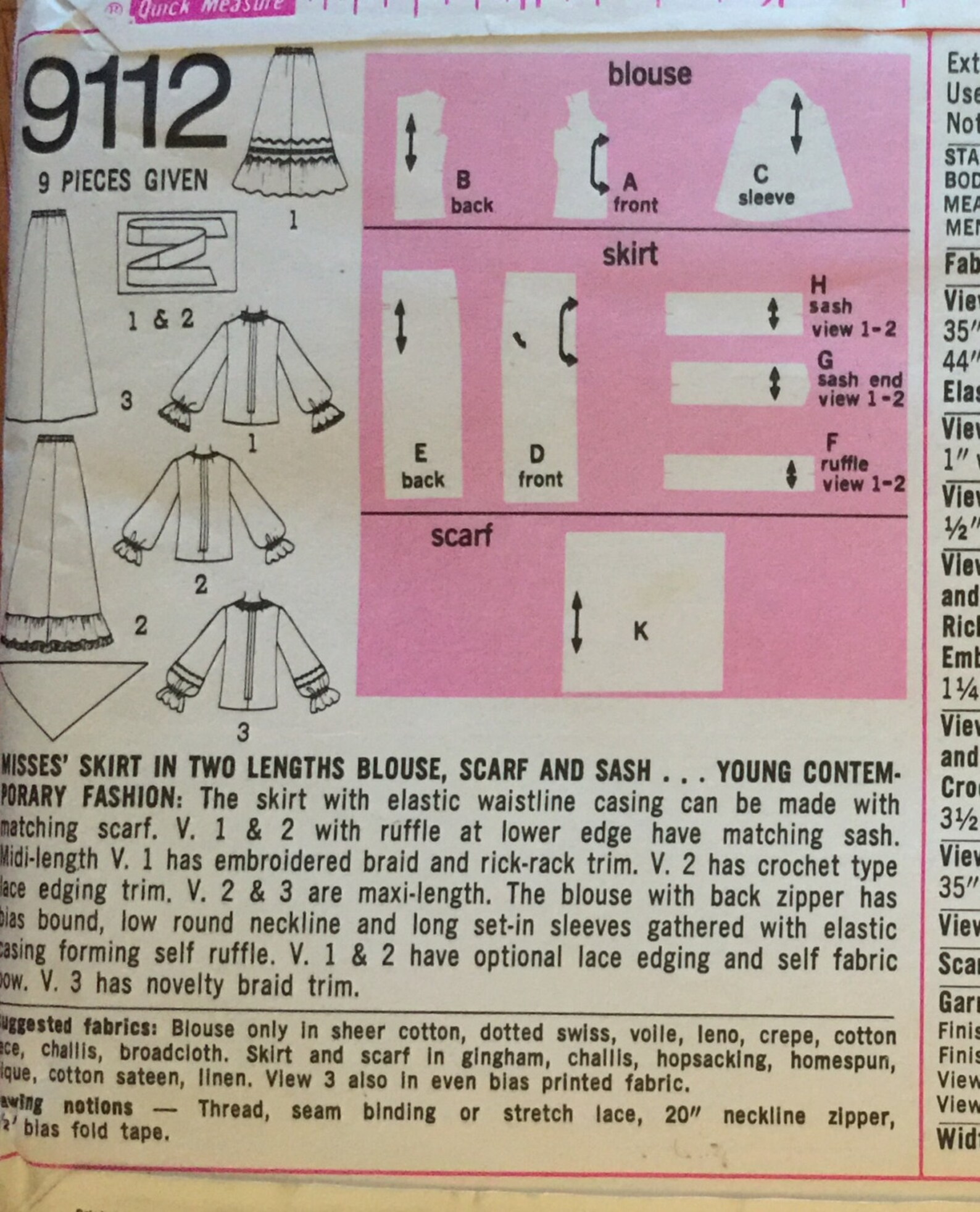 VTG 9112 Simplicity 1970. Misses' Skirt in 2 Lengths | Etsy