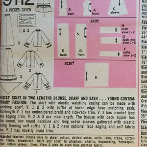 VTG 9112 Simplicity (1970). Misses' Skirt in 2 Lengths, Blouse, Scarf ...