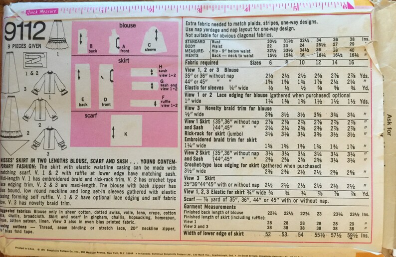 VTG 9112 Simplicity 1970. Misses' Skirt in 2 Lengths | Etsy