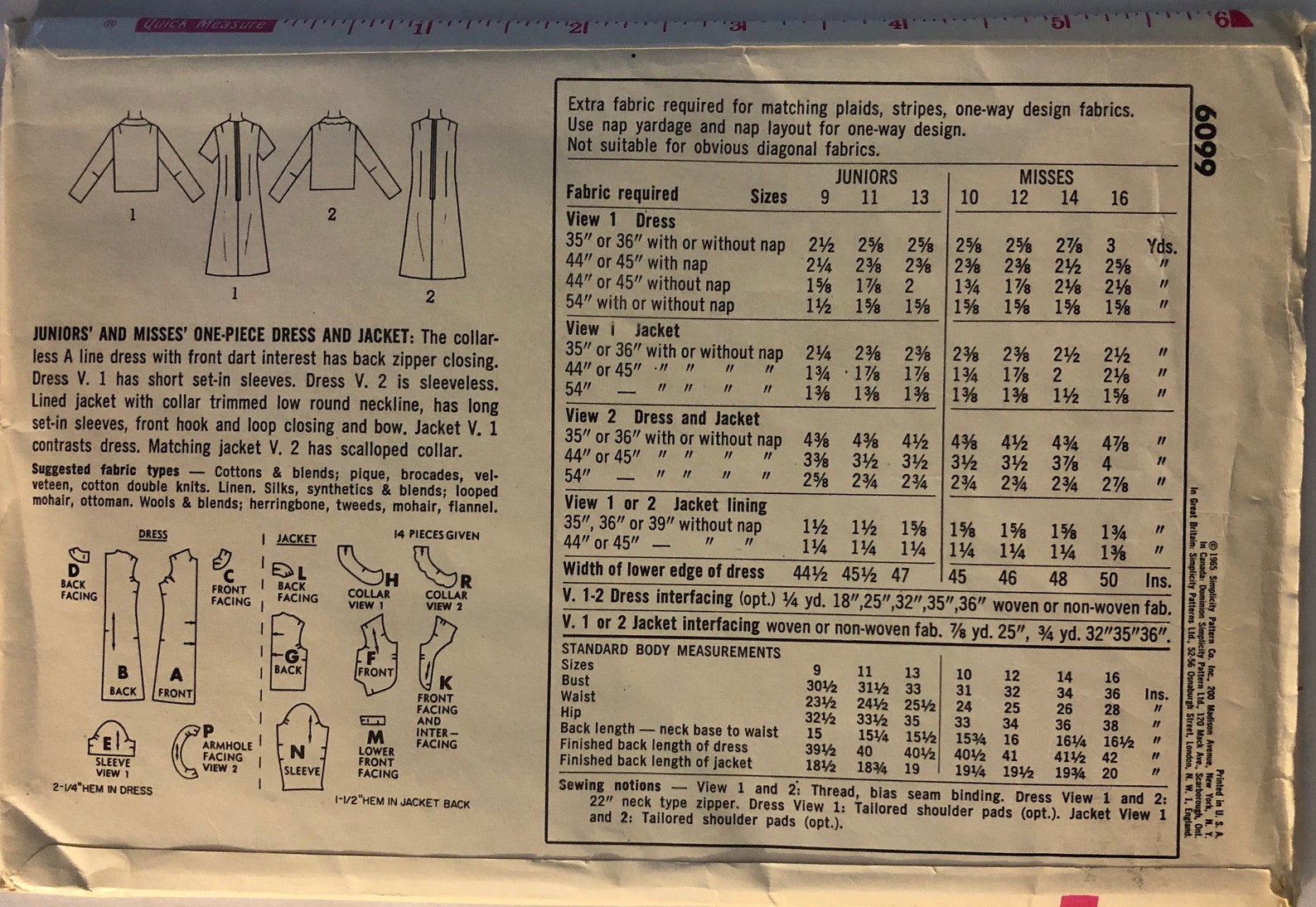VTG 6099 Simplicity 1965. Juniors' One-piece Dress & | Etsy