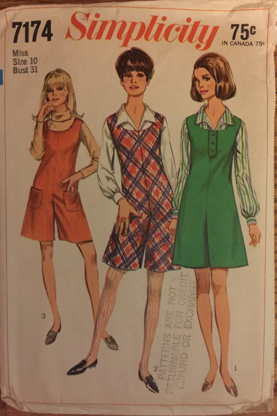 VTG 7174 Simplicity (1967). Misses' Pantsuit, Jumper & Blouse. Size 10, Bust 31". Complete ...