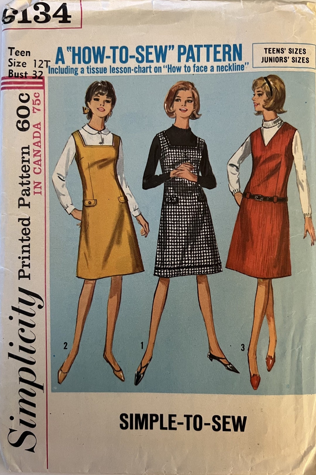 VTG 6134 Simplicity (1965). Simple-to-sew. Teens' One-piece Jumper ...