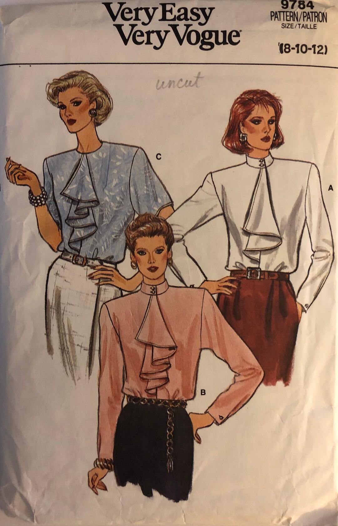 VTG 9784 Vogue (1986). Very Easy, Very Vogue. Misses' Blouse. Size 8-10 ...