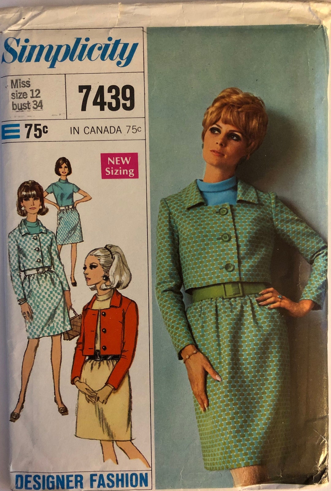 Rare VTG 7439 Simplicity (1967). Designer Fashion. Misses' Jacket, Skirt, Blouse. Size 12 ...