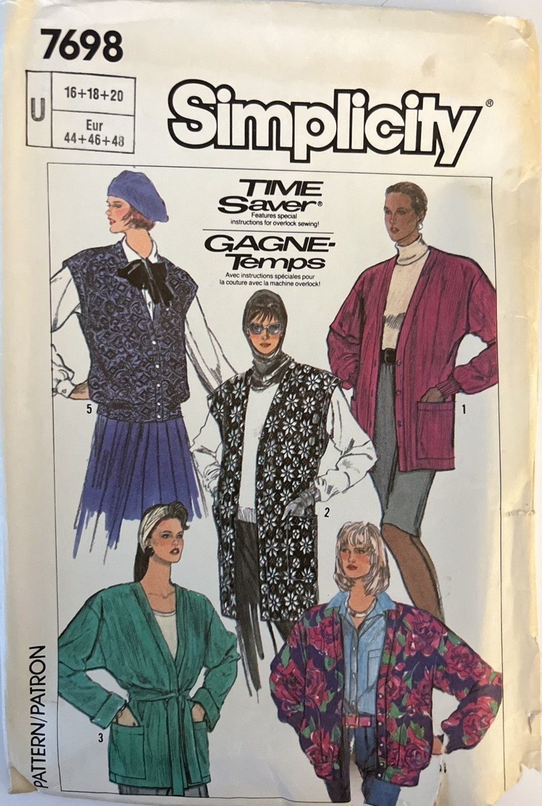 VTG 7698 Simplicity (1986). Time Saver. Misse's Knit Cardigan or Vest ...