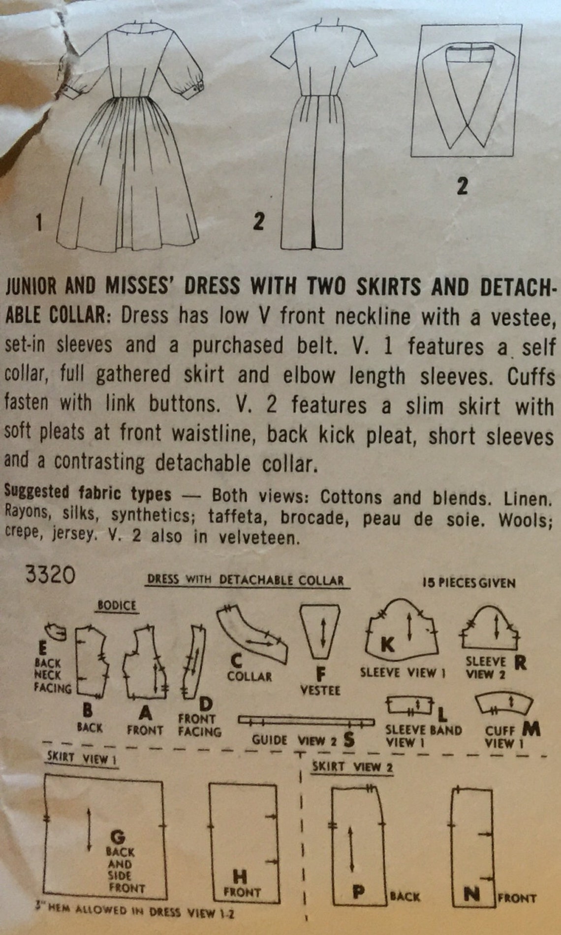 VTG 3320 Simplicity 1960. Junior Dress W/2 Skirts & - Etsy