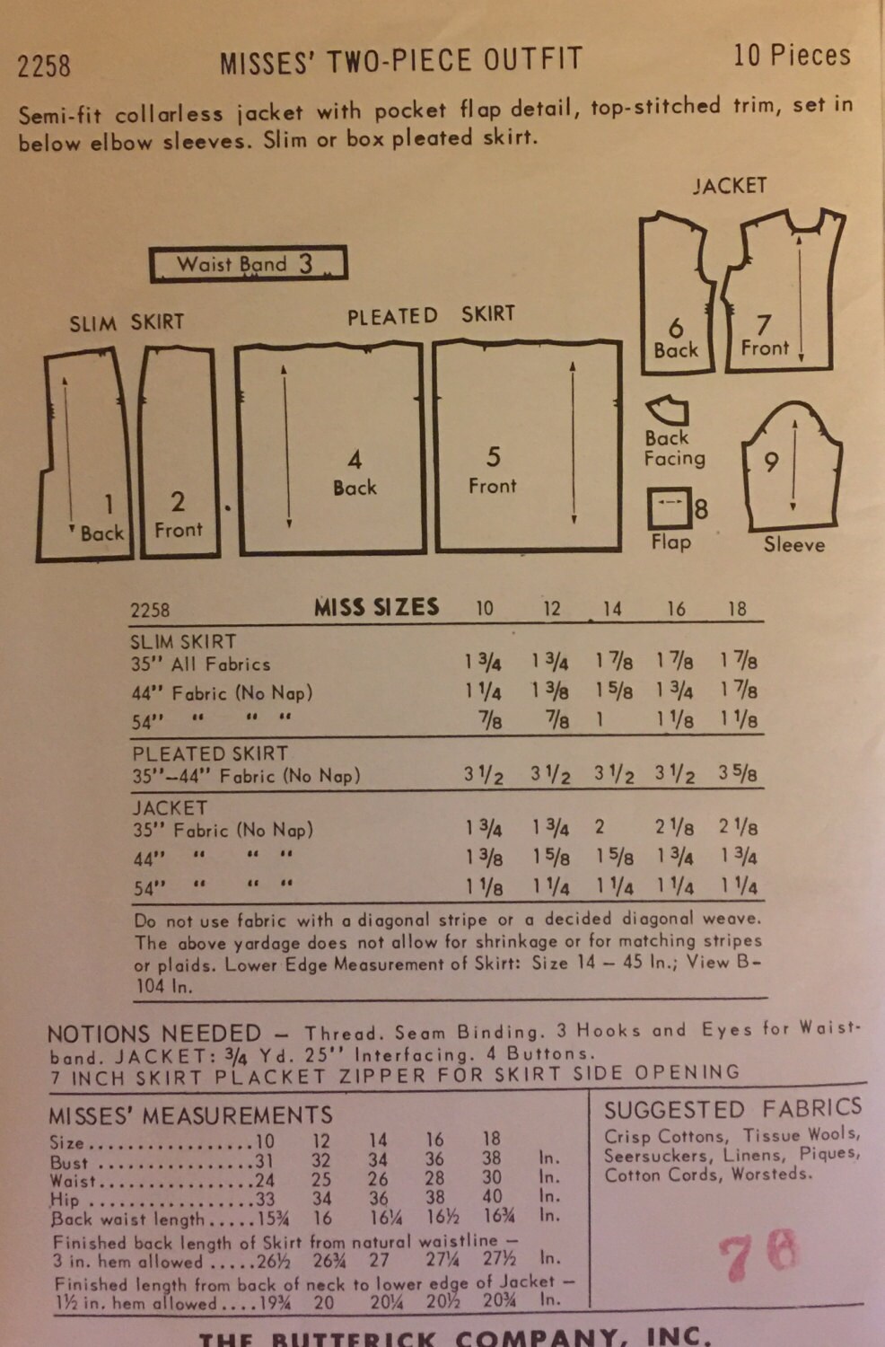 VTG 2258 Butterick 1962. Misses' Two Piece Outfit. Size - Etsy