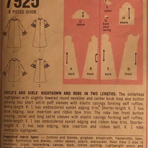 VTG 7925 Simplicity (1968). Girl's Nightgown & Robe in 2 Lengths. Size ...